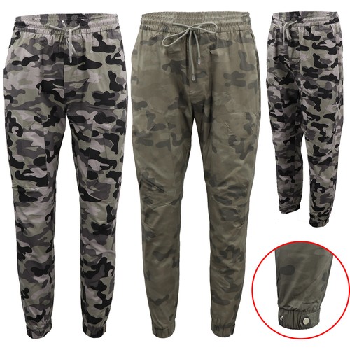 Men's Cotton Drill Cargo Pants Camouflage Camo Cuffed Hem Sweat Track ...