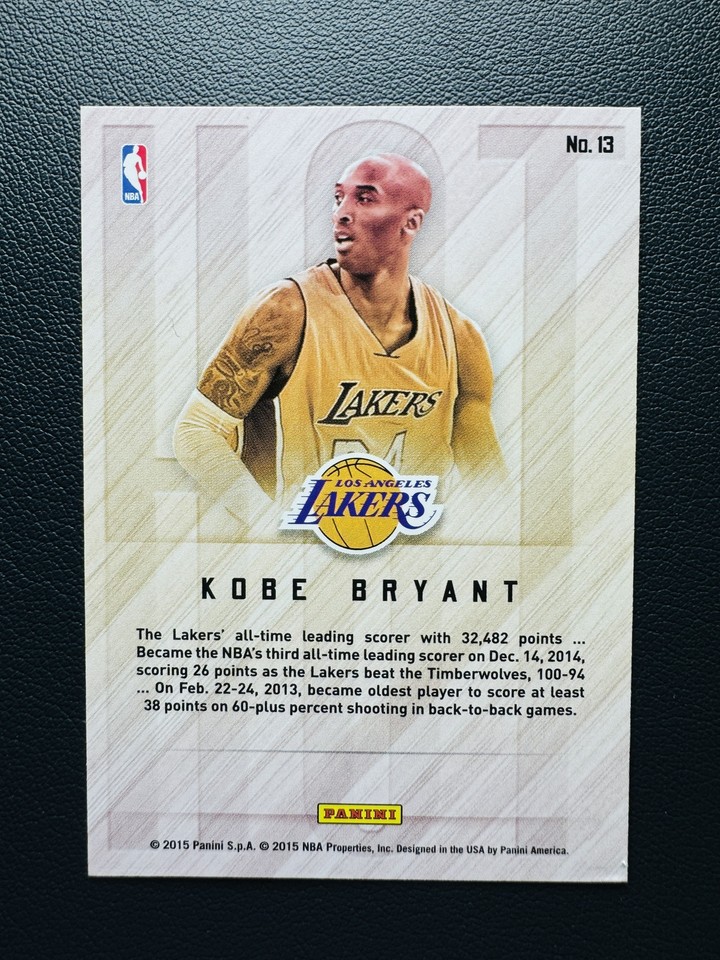 2015-16 Panini NBA Hoops Kobe Bryant #13 Hot Signatures Gold Print Auto ...