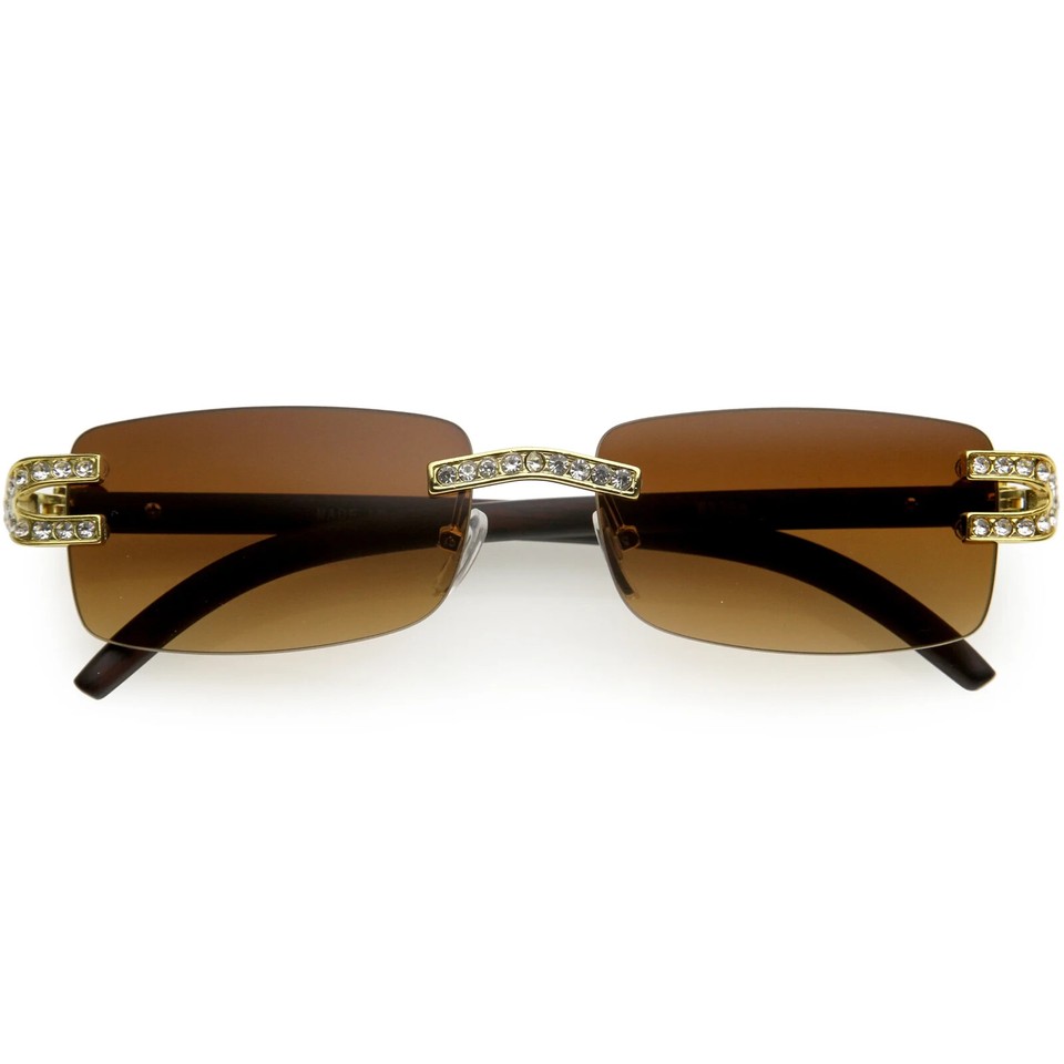Trendy Sunglasses Brown Lens Framless Rectangular Street Wear Retro ...