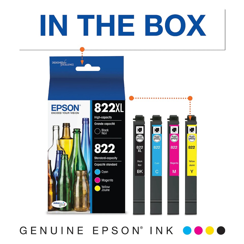 T822XL Original Epson 822XL High-Yield Black 822 Color Ink Cartridge ...