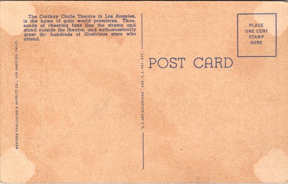 VIntage Postcard-LA-118, Fox Carthay Circle Theatre, Los Angeles, CA | eBay