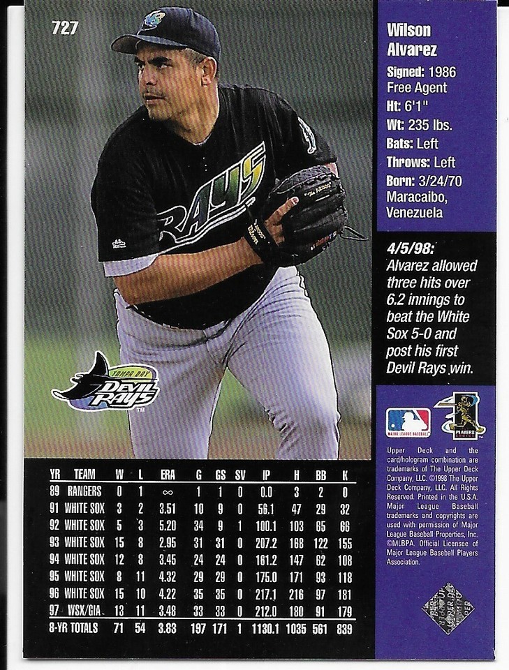 1998 Upper Deck Wilson Alvarez #727 DEVIL RAYS NM | eBay