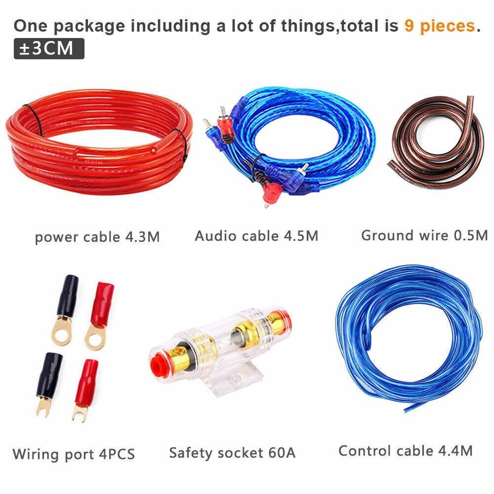 Car Audio Cable Kit 1500W Amp Amplifier Install RCA Subwoofer Sub ...