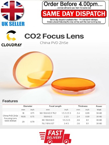 Cloudray CO2 Laser Focus Lens Dia 12 18 20 mm, FL 50.8mm PVD ZnSe for ...