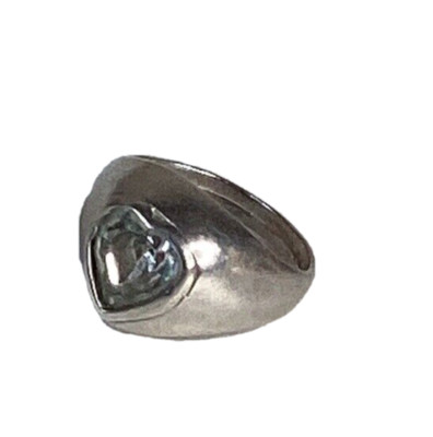 Sterling Silver 925 Ring Heart Shape Crystal Wide Dome Raised Band 6.25 ...