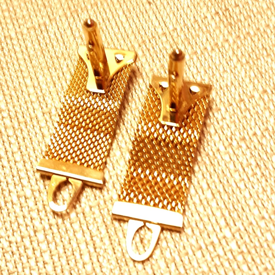 Gold Mesh Anson Cufflinks & Tie Tack Set Tigers Eye Stone Insert ...