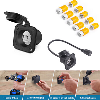 15 Amp AC Port Plug 125v Inlet Extension Cord, 15A Male & Female ...