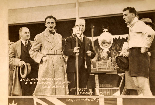 England Rugby League captain Gus Risman receiving Courtney Goodwil ...