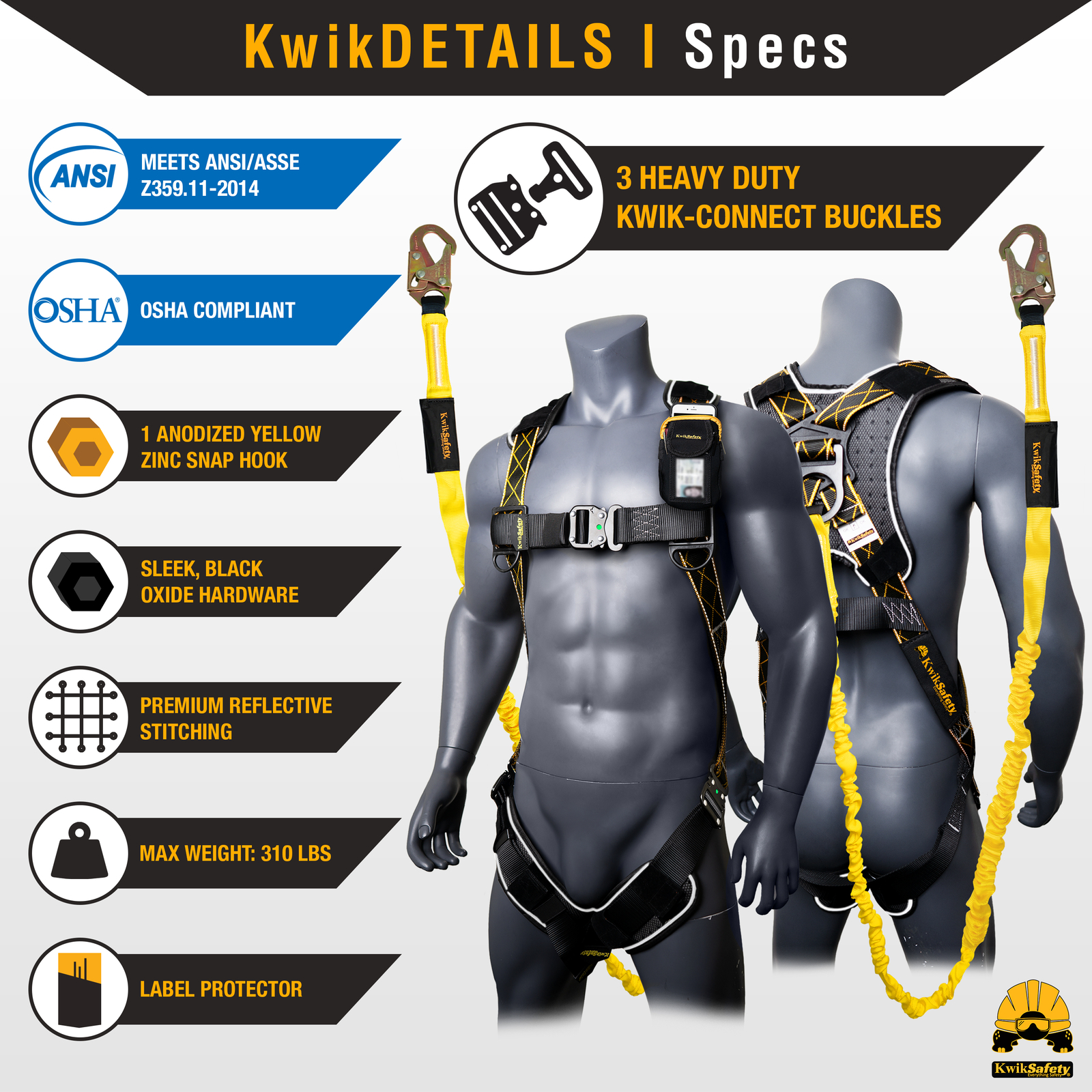 KwikSafety SCORPION DiamondBACK Safety Harness (w/ Attached Lanyard) ANSI OSHA | eBay