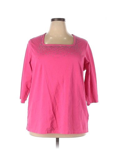 Quacker Factory Women Pink 3/4 Sleeve Top 2X Plus | eBay