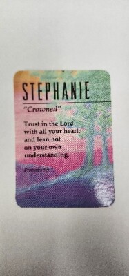 Stephanie " Crowned " Keepsake Name Meaning Card w/Bible Vs Proverbs 3: ...