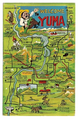 Welcome to Yuma Arizona AZ Cartoon Map Big Yuma Country Vintage ...