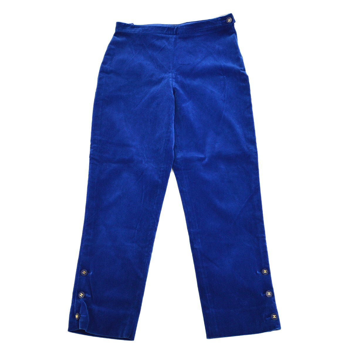 CHANEL CC Logos Logos Long Straight Pants Blue Cotton… - Gem