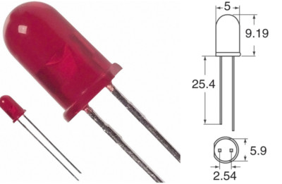 500 PCS HP 5mm Through Hole Red 626nm LED Indication Discrete 1.9V ...