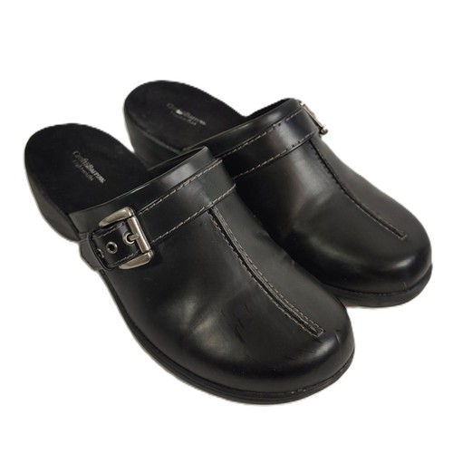 Croft & Barrow Black Leather Mule Clogs Slip On Buckle Comfort Shoes ...