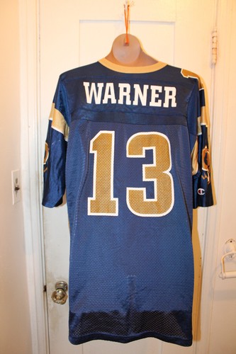 CHAMPION St. Louis Rams Kurt Warner #13 Navy Blue Jersey Large Vintage ...