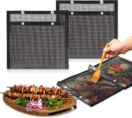 2 Pack BBQ Mesh Grill Bags Reusable, 11" X 9" Reusable Non-Stick BBQ ...