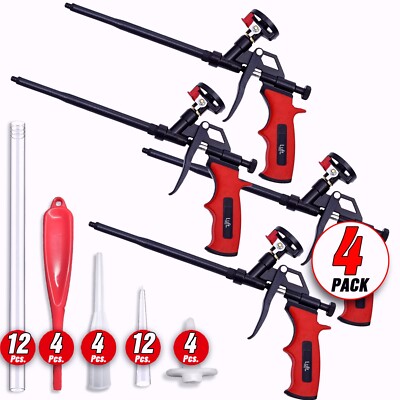4 Pack Luft Professional Expanding Spray Foam Gun (4 Guns + 36 Tips and ...