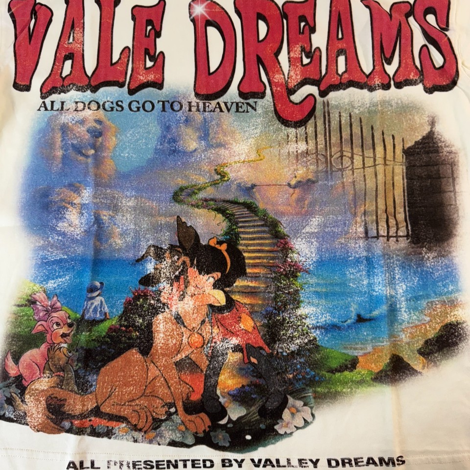 Vale Lives All Dogs Go To Heaven T-Shirt Men's Size Small Tan Boxy Tee ...