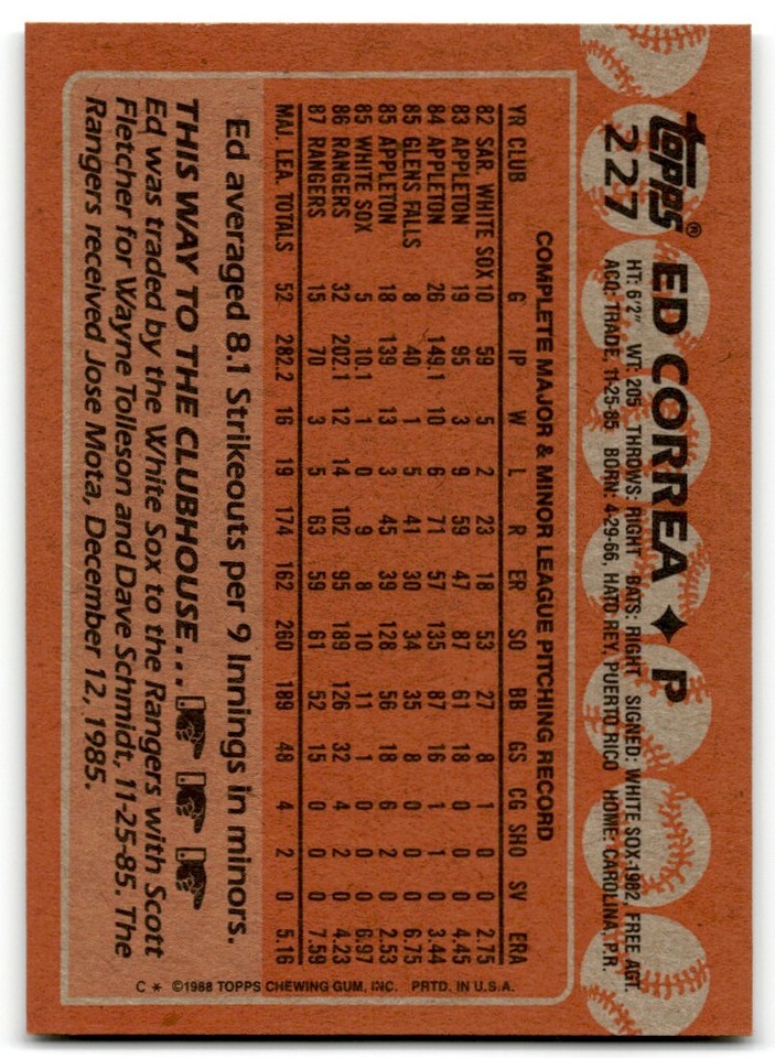 1988 Topps Ed Correa Texas Rangers #227 | eBay