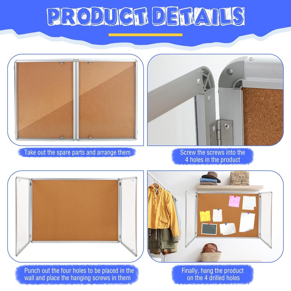 Enclosed Bulletin Board 48 x 36 Inch, Resistant Enclosed Notice Board ...