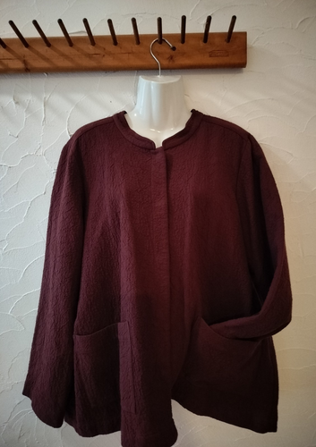 EILEEN FISHER Ripple 100% Organic Cotton Jacket Burgundy Maroon Snap ...