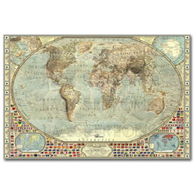 80695 Vintage WORLD MAP 1938 NATIONAL FLAGS rare Wall Print Poster US ...