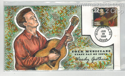 1998 COLLINS HANDPAINTED FDC 3213 FOLK MUSICIANS WOODY GUTHRIE | eBay