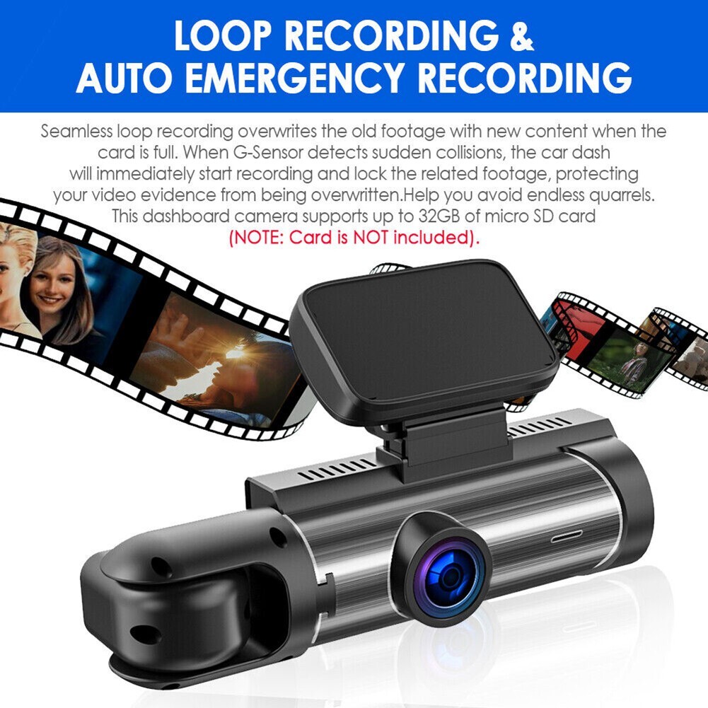 Dual Lens Car DVR Dash Cam Driving Recorder G-sensor HD Front And ...