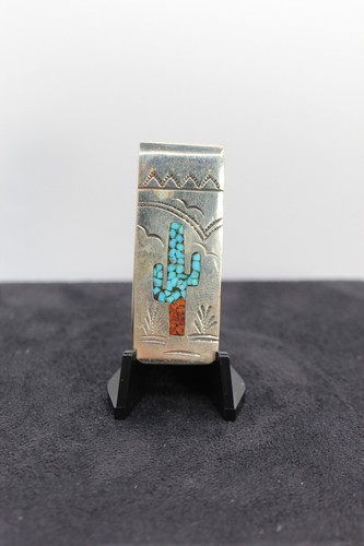 Vintage J Nezzie Navajo Turquoise/Red Coral Inlay Money Clip (114PID ...