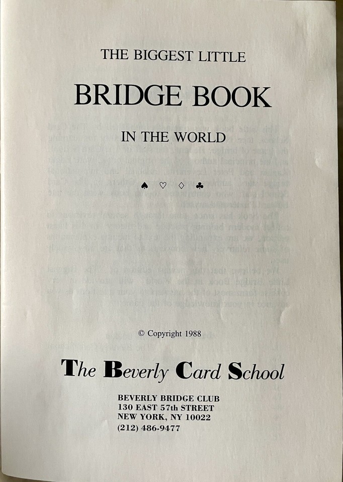 THE BIGGEST LITTLE BRIDGE BOOK IN THE WORLD Jim Becker The Beverly Card ...