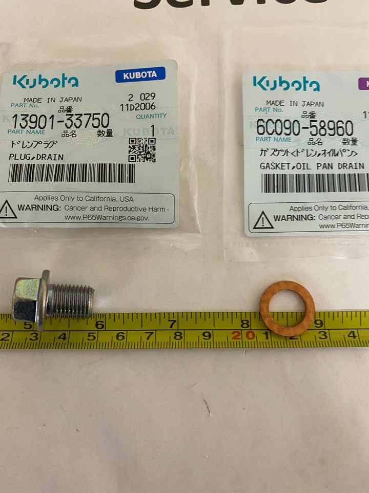 Genuine OEM Kubota Oil Pan Drain Plug 13901-33750 with Gasket | eBay