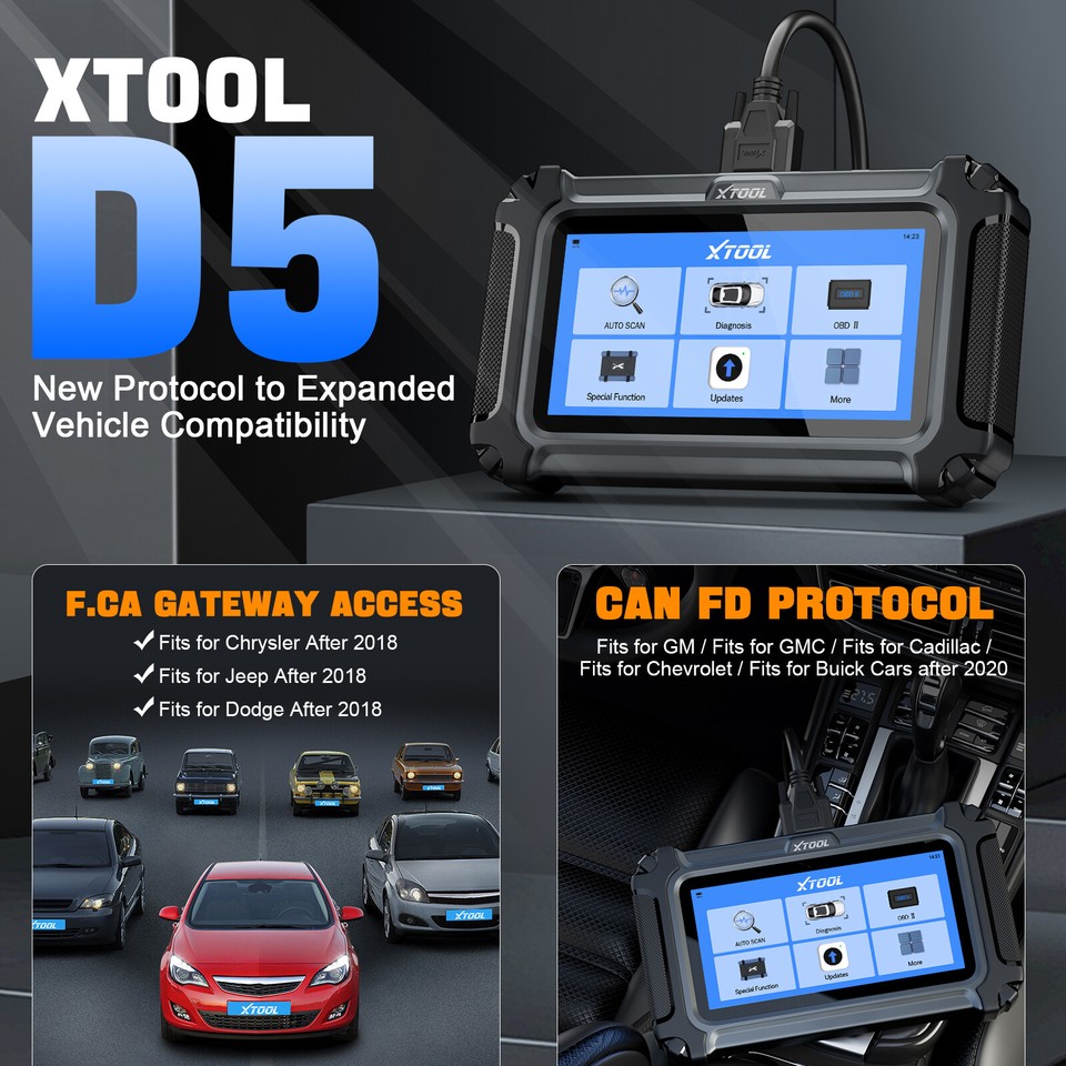 XTOOL D5 OBD2 Car Scanner Engine ABS SRS AT Diagnostic Tool 9 Reset ...