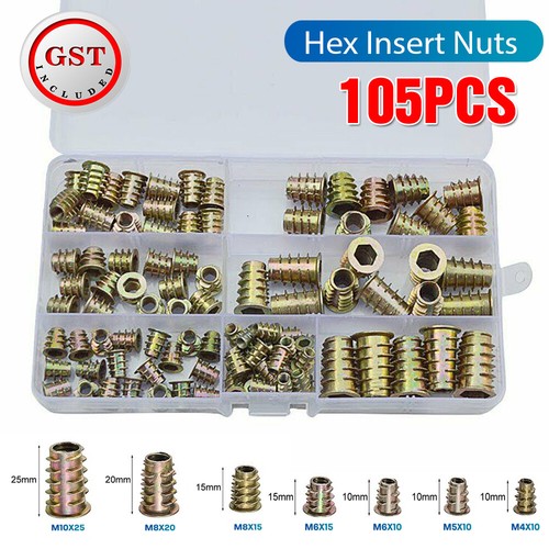 105x Mixed Rivet Nut Tool Kit Zinc Hex Blind Nut Insert Threaded ...