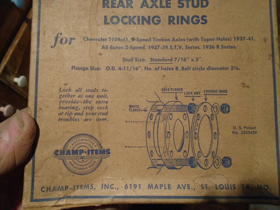 39-41 chevy truck rear axle stud locking rings 3 ea timken axle , 37-41 ...