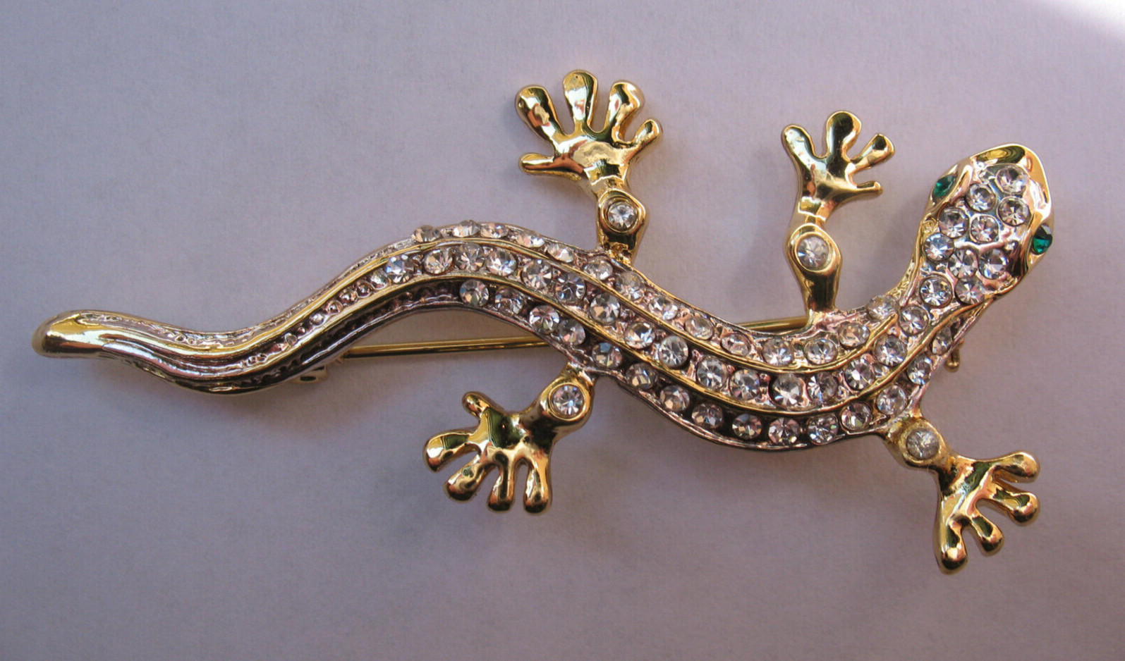 Pave Rhinestone Gecko Lizard Salamander PIN Brooch Em… - Gem