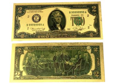 24K GOLD Plated Foil $2 Dollar Bill Collectible Novelty Collection Note ...