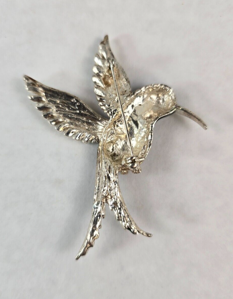 Hummingbird Pin, Hovering Hummingbird Brooch Rhinestone Eye Green ...