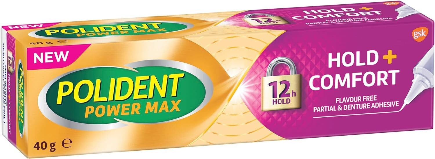 Polident Power Max Hold+Comfort Adhesive Cream for Dentures&Partials,F ...