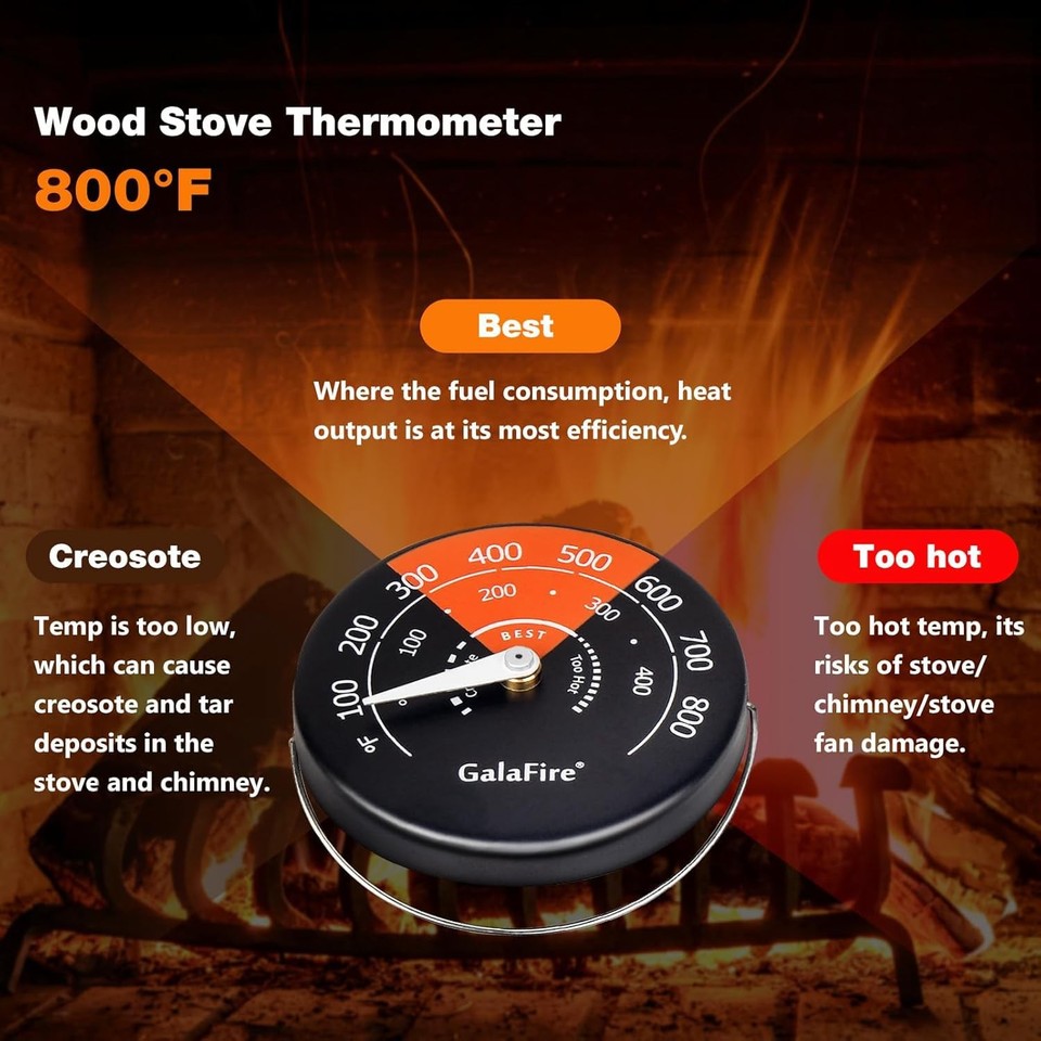 Wood Stove Thermometer Magnetic Oven Temperature Meter For Wood Burning ...