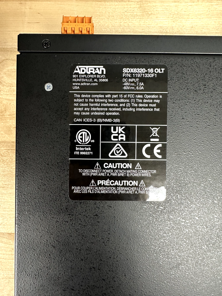 Adtran SDX6320-16 16-Port XGS-PON OLT, DC Powered, 11971330F1 ...