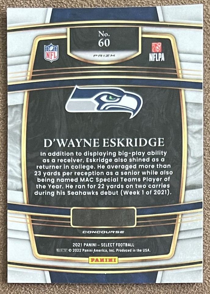 D'Wayne Eskridge 2021 Panini Select Silver Prizm Rookie #60 Parallel ...