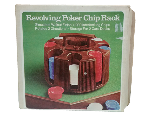 Vintage Revolving Poker Chip Rack open box Simulated Walnut Finish 200 ...