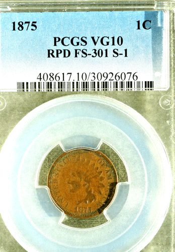 1875 Indian Cent PCGS VG10, S-1, Scarce Die Variety | eBay