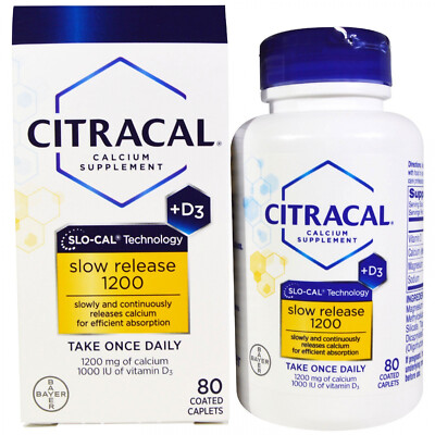 Citracal, Calcium Supplement, Slow Release 1200 + D3, 80 Coated Tablets ...