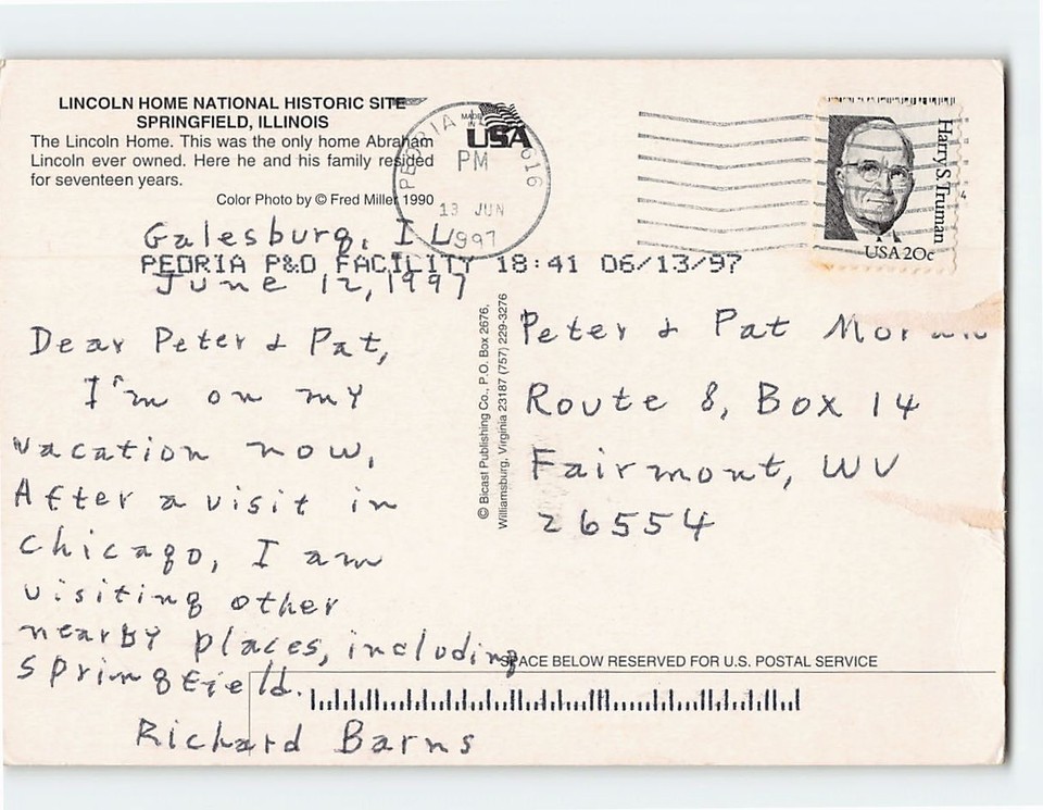 Postcard Lincoln Home National Historic Site Springfield Illinois USA ...