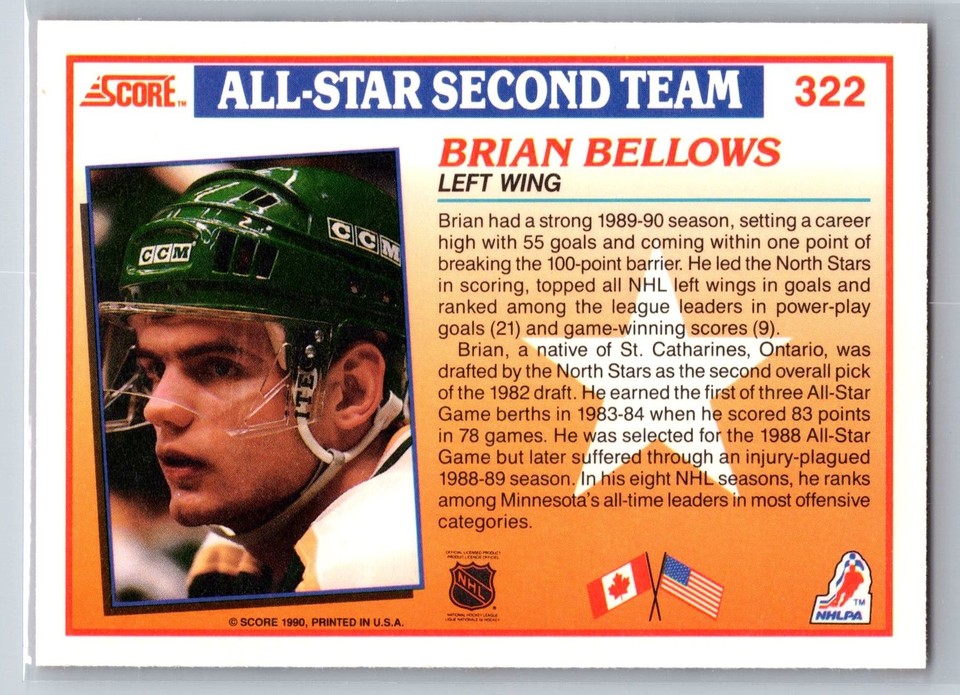 1990-91 Score American Brian Bellows All Star Minnesota North Stars ...