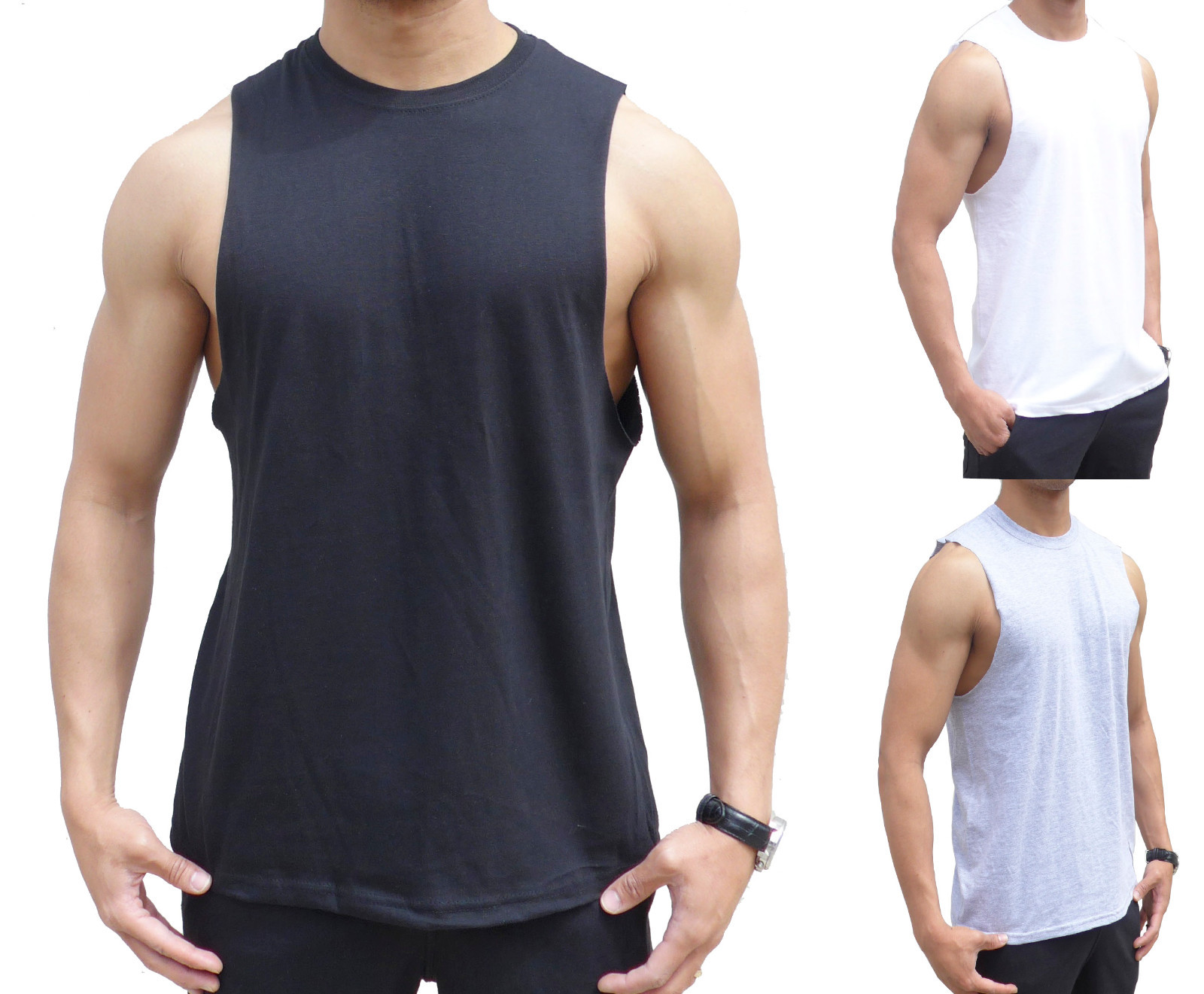 NEW MENS PLAIN RAW EDGE MUSCLE TANK RACER BACK GYM SINGLET Y BACK ...