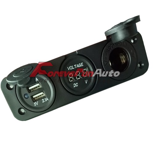 12V Power Socket Panel with Dual USB Charger LED Voltmeter for Car ...