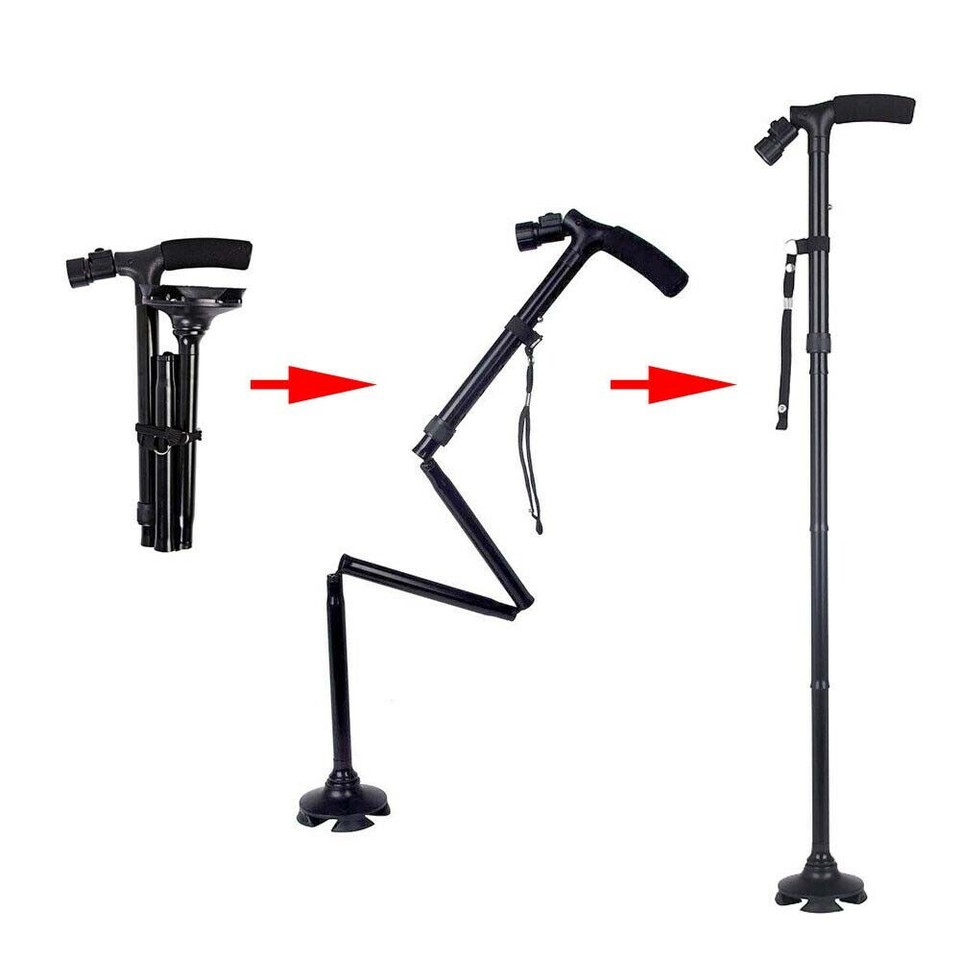 LED Walking Stick Cane Safety All Terrain Pivoting Base Folding Cane ...